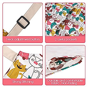 CRJHNS Cute Apron with 2 Pockets for Women, Adjustable Neck Strap and Long Waist Ties Cotton Cooking Baking Apron, Use as a Kitchen and Chef Apron, Artist or Garden Apron (Cat)