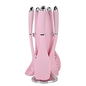 6-piece Non-stick Silicone Cooking Kitchen Utensils Spatula Set With Rocket Holder, Cool Anti Scratch Kitchen Utensils, Chef Gifts for Men Unique Funny (Color : Pink)