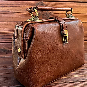 Leather Bags Purses and Handbags Shoulder Bags for Women Soft Leather Ladies Crossbody Bag & Carry Bag Doctor Bag Retro Style (Dark Brown)