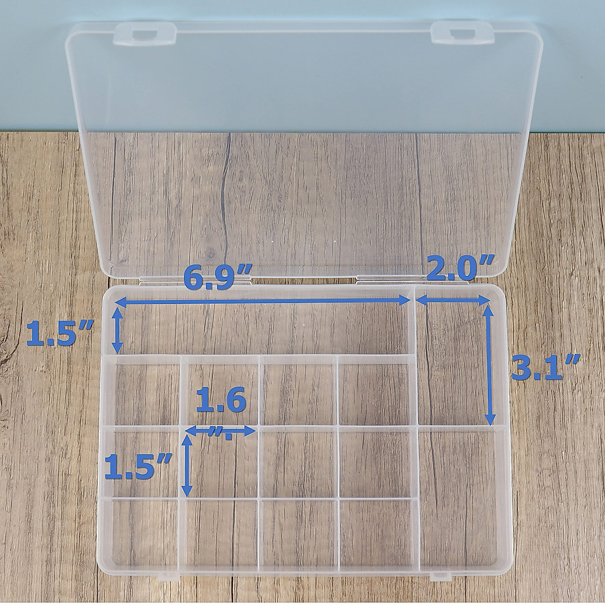 EIKS Plastic Compartment Organizer Box Case with 15 Grids for Beads Jewelry Fishing Tackles Metal Parts Accessories Screws Button, Size 9x6.7x1.4inch