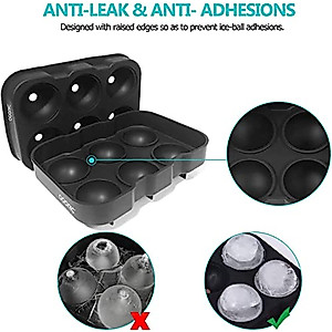 Ice Cube Tray, Large Square Ice Tray and Sphere Ice Ball Maker with Lid for Whiskey, Reusable and BPA Free (Silicone Ice Cube Molds Set of 2)