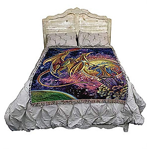 Pure Country Weavers Magic Wizard and Dragon Blanket by Myles Pinkney - Gift Fantasy Tapestry Throw Woven from Cotton - Made in The USA (72x54)