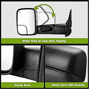 Power Heated Side View Mirror for Left (Driver Side) LH For 2003-2009 Dodge Ram 2500 For 2003-2010 Dodge Ram 3500 For 2002-2010 Dodge Ram 1500 Manual Towing Rearview Mirror