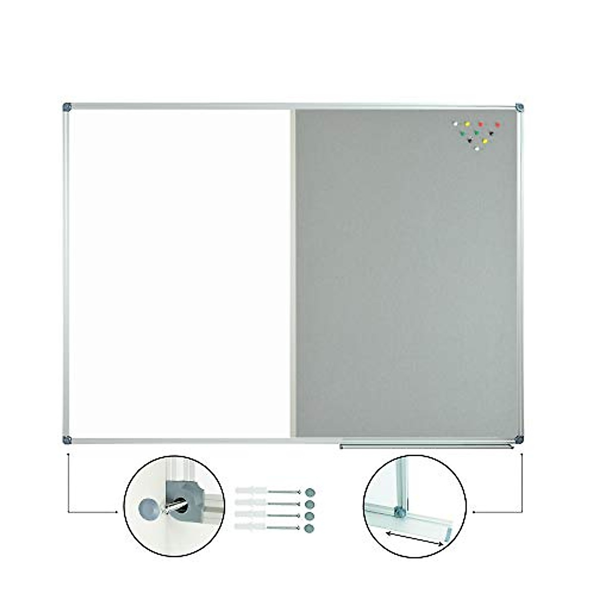 JILoffice Dry Erase Whiteboard / Grey Felt Bulletin Combination Board, Combo Board 48 x 36 Inch, Silver Aluminum Frame Wall Mounted Board for Office Home and School