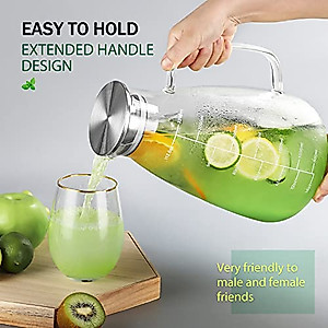 Glass Pitcher with Lid 1 Gallon, 113OZ Glass Water Pitcher with Precise Scale Line, WELLCHE 18/8 Stainless Steel Tea Pitcher 1 Gallon for Fridge, Easy to Clean Heat & Cold Resistant Borosilicate Glass