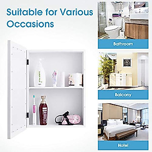 Casart Mirror Medicine Cabinet W/Single Door and Inner Adjustable Shelf in 3 Heights Storage Organizer for Bathroom, Vestibule, Bedroom Wall Mount Bathroom Cabinet,White