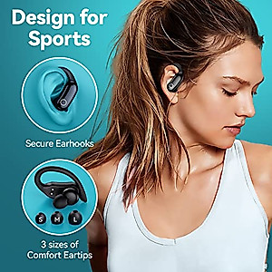 GNMN Bluetooth Headphones Wireless Earbuds 48hrs Playback IPX7 Waterproof Earphones Over-Ear Stereo Bass Headset with Earhooks Microphone LED Battery Display for Sports/Workout/Gym Black