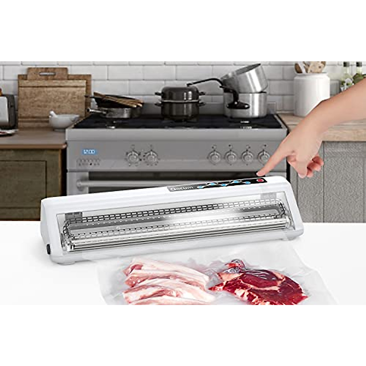 Qocum Vacuum Sealer Machine for Food Savers and Sous-Vide, Automatic Food Sealer with Dry/Moist/Normal/Gentle Mode, Clear Cover Design, food saver Vacuum Sealer Compatible with All Vacuum Sealer Bags