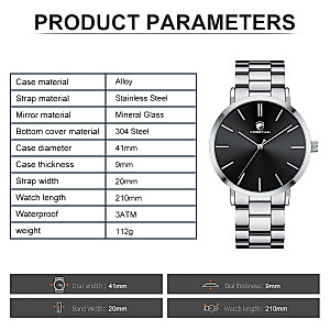 GOLDEN HOUR Men's Watches Slim Minimalist Runway Silver Stainless Steel Quartz Analog Watch with Black Face