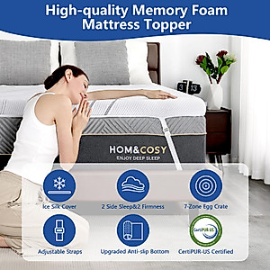 4 Inch King Size Extra Firm Mattress Topper, Memory Foam Bed Topper with Ice Silk Cover, Firm to Extra Firm Mattress Topper for Pain Relief, Premium Cooling Gel+Bamboo High-Density Mattress Topper