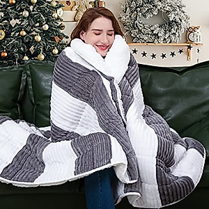 yescool Sherpa Weighted Blanket Twin Size for Adults (48x72 inch, 15 lbs), Soft Fuzzy Fleece Weighted Blanket, Cozy Plush Heavy Blanket Throw for Couch Sofa with Glass Beads, Grey