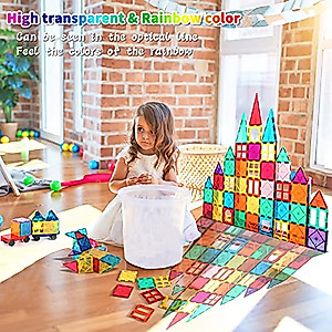 SUNHE YHK Kids Magnetic Tiles Toys, 100Pcs 3D Magnetic Building Blocks Tiles Set, Building Construction Educational STEM Toys for 3+ Year Old Boys and Girls
