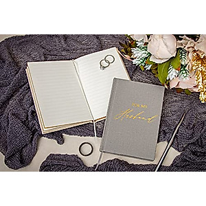 MUUJEE for My Husband and for My Wife Vow Books (Set of 2) - Grey and Ivory Gold Foil Embossed Vows Book Journal for Wedding Ceremony Vow Renewal Valentines Day Gift for Husband Wife