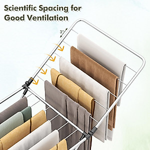 Tangkula Folding Clothes Drying Rack, Lightweight Aluminum Laundry Drying Rack w/Adjustable Wings, 20 Drying Rails, Space-Saving Laundry Hanger for Indoor & Outdoor Use, No Assembly, Silver