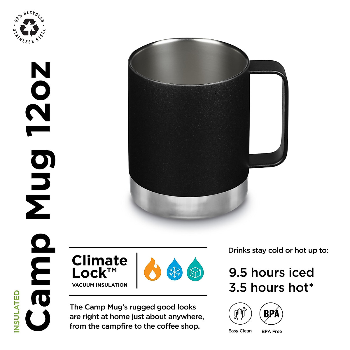 Klean Kanteen Insulated Camp Mug - 12 oz - Black