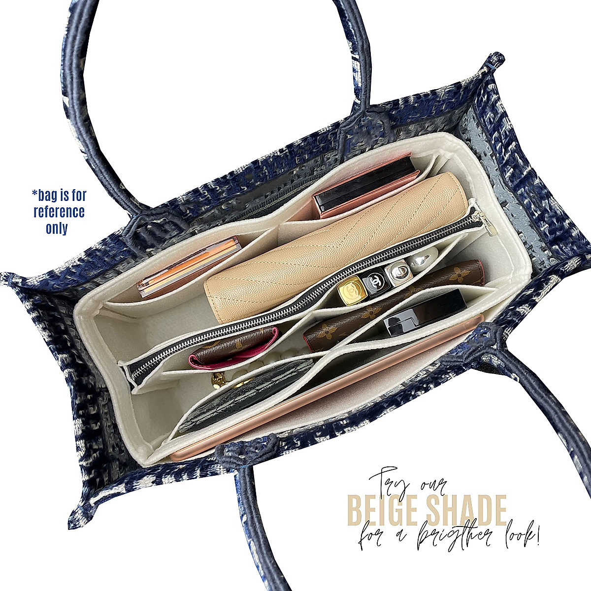 Divitize Premium Insert for Book Tote Organizer Medium, Small Book Tote Organizer Insert, Handmade 2mm Felt Insert, Best Fit Detailed Size, Large Book Tote Bag Organizer (For Large Book Tote, Brown)