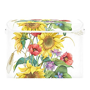 innewgogo Sunflower Storage Bins with Lids for Organizing Foldable Storage Box With Lid with Handles Oxford Cloth Storage Cube Box for Dog Toys