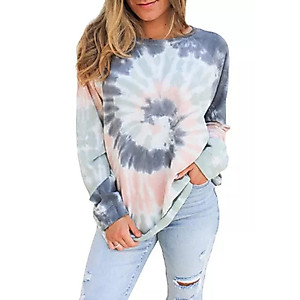 Tanst Sky Plus Size Clothes for Women 2x, Color Block Sweatshirts Lounge Wear Outfit Fall Tie Dye Shirts O Neck Trendy Tops for Leggings Casual Maternity Clothing Blue 2X-Large