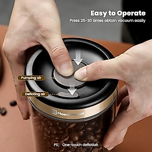 Maestri House Vacuum Coffee Canister Pro, AirTight Coffee Containers, Vacuum Glass Coffee Jar with Coffee Spoon, 40 fl OZ/1.2L Professional Coffee Storage Container for Barista, Gifts (Golden)