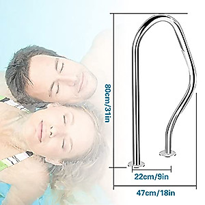 BTZHY Pool Handrails 3-Bends Easy Mount Hand Rail, 304 Stainless Steel Swimming Pool Handrail for Inground Pools Entrances and Garden Backyard Pools