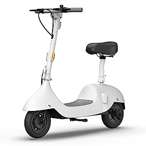 OKAI | Ceetle Pro | Electric Scooter with Seat | Up to 35 Miles Range | 15.5MPH | Stylish Moped Scooter | 10 inch Vacuum Tires | White | UL 2272 Certified