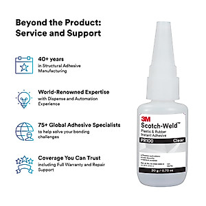3M Scotch-Weld Plastic & Rubber Instant Adhesive PR100, Clear, Low Viscosity, Fast Handling Time and Cure, 20 g (0.07 fl oz) Bottle