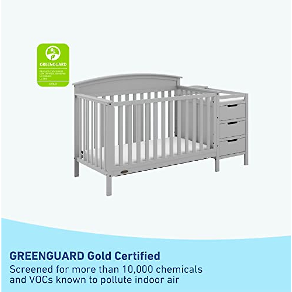 Graco Benton 5-in-1 Convertible Crib and Changer (Pebble Gray) – Crib and Changing Table Combo, Includes Water-Resistant Changing Pad, 3 Drawers, Converts to Toddler Bed, Daybed and Full-Size Bed