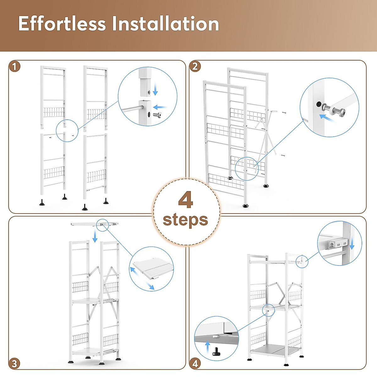 Himix 3-Tier Narrow Shelf, Expandable Metal Narrow Shelving Unit, Free-Standing Storage Rack Corner Shelf for Bathroom, Kitchen, Bedroom, Office, Laundry Organization (White)