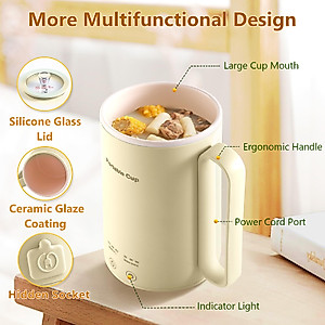 Portable Electric Kettle Travel Small Stew Pot Mini Cooker Personal Health Cup,Water Boiler with Temperature Control,Timer, Auto Shut Off & Boil Dry Protection, BPA Free (400ml)