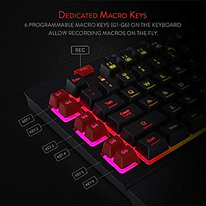 Redragon K512 Shiva RGB Backlit Membrane Gaming Keyboard with Multimedia Keys, Quiet Mechanical Feeling Keyboard, 6 Extra On-Board Macro Keys, Dedicated Media Control, Detachable Wrist Rest