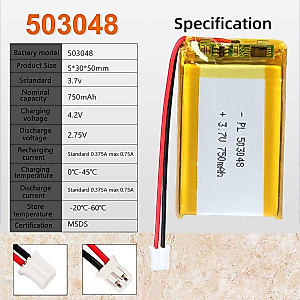 YDL 3.7V 750mAh 503048 Lipo battery Rechargeable Lithium Polymer ion Battery Pack with JST Connector