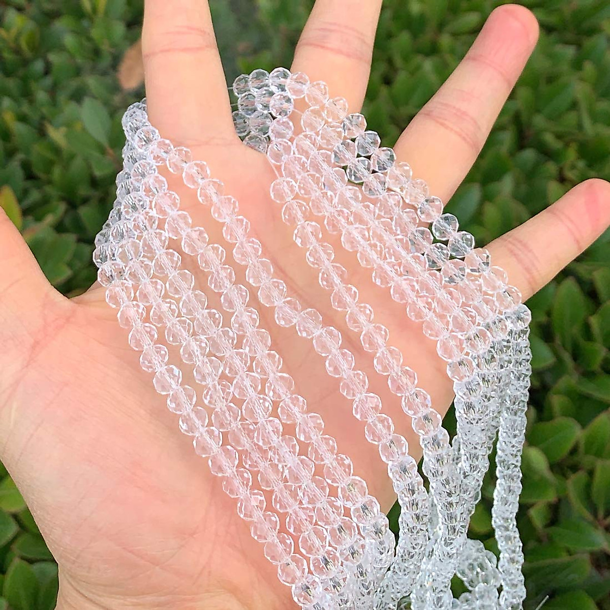 5 Strands Czech Faceted Rondelle Crystal Glass Loose Beads 6mm Spacer Bulk Crystal Clear (420-430pcs) for DIY Jewelry Craft Making CCR601