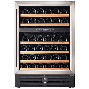 Smith & Hanks RW145DR 46 Bottle Dual Zone Under Counter Wine Refrigerator, 24 Inch Width, Built-In or Free Standing