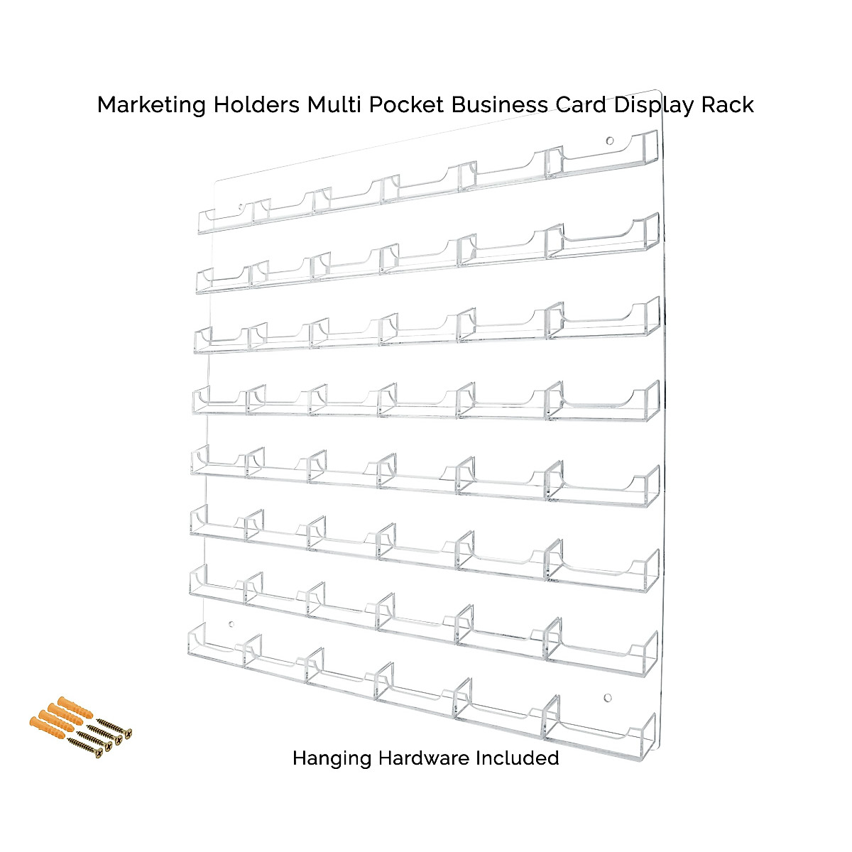 Wall Business Card Holder with Hanging Hardware for 3.5" x 2" Contact or Appointment Cards Trade Show Expos Real Estate Retail Stores 48 Pocket Clear Acrylic One Piece by Marketing