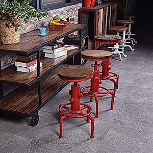 Topower 3 Piece Pub bar Set Vintage Industrial Round bar Table and Stools for 2, Height Adjustable Pub Table and stools Match bar Height and Counter Stool Antique Red(1 Table + 2 Chairs)
