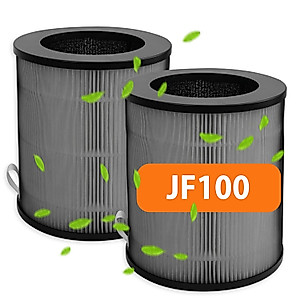 JF100 Replacement Filter Compatible with JF100 Air Purifier, 3-IN-1 True HEPA and High-Efficiency Activated Carbon Filter, JF100 Filter, 2 Pack
