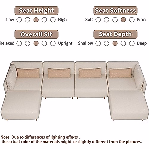 MGH 143''Convertible Sectional Sofa , Modern Linen Fabric U-Shape Modular Couch 4-Seat Sofa Sectional with Reversible Ottomans for Apartment Living Room Furniture Sets, Beige (HQ-023B)