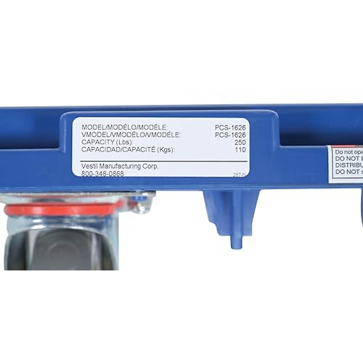 Vestil PCS-1626 Plastic Interlocking Dolly with Polypropylene Caster, 250 lbs Capacity, 16” Width x 26” Length x 6-1/2” Height , Deck Height