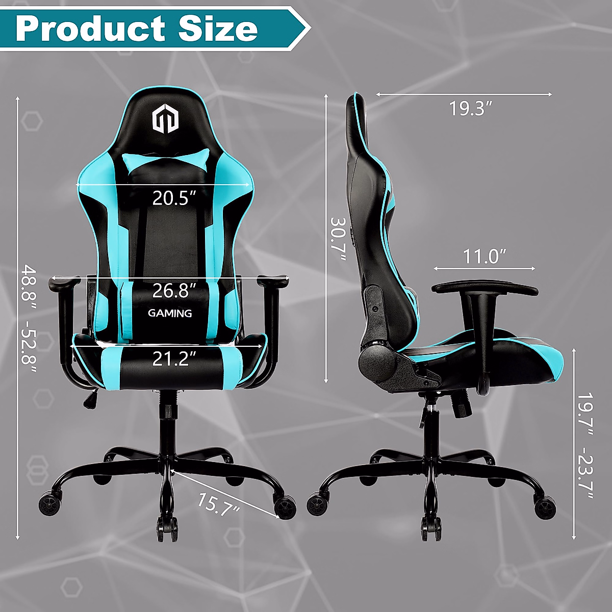 GOTMINSI Video Gaming Chair with Headrest and Lumbar Cushion Adjustable Desk Chair for Office and Study Room Computer Racing Chair with Ergonomic High Backrest (BK/Mint)