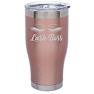 MIP Brand Rose Gold Double Wall Vacuum Insulated Stainless Steel Tumbler Travel Mug Lash Boss Makeup Lash Extension Artist (24 oz)