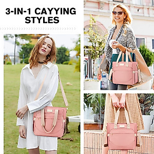 Fresh-flash Women's Large Insulated Lunch Bag, Pink, Reusable, Leakproof, Thermal, 13.8"L x 11.8"H x 6.5"W