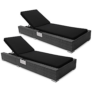 BULEXYARD Black Patio PE Wicker Lounge Chaise Chair Sets of 2 Conversation Rattan Outdoor Furniture Heavy Duty Deep Seating Recliner Handwoven (Black Lounge Chaise x2)