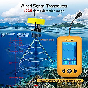 WHYATT Portable Fish Finder Handheld Wired Fish Depth Finder Kayak Boat Fishfinder with Sonar Transducer