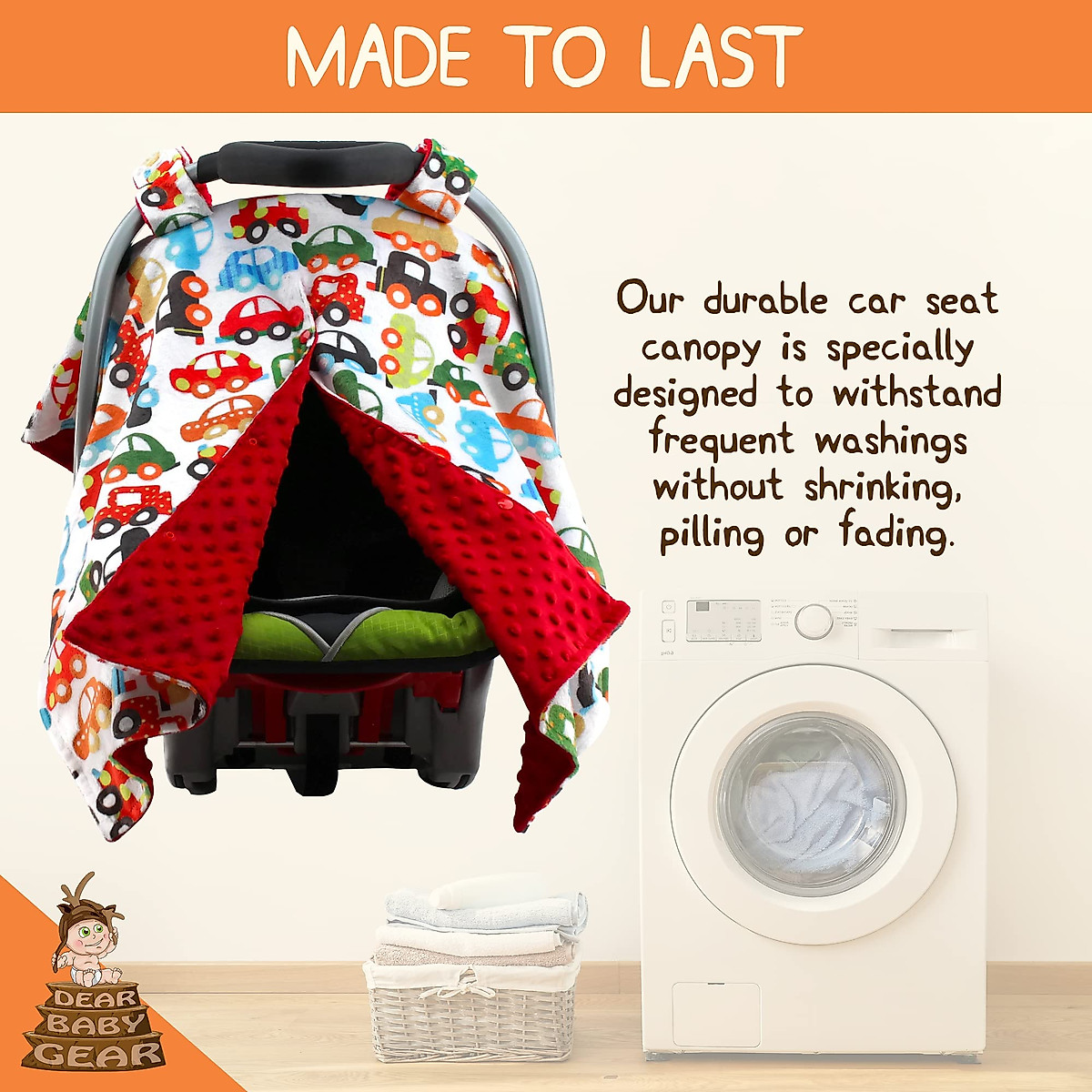 Dear Baby Gear Car Seat Canopy - Infant Car Seat Cover for Maximum Protection and Style - Soft and Breathable - Carseat Canopies for Boys and Girls - Color Fun Automotives/Red Dot, 40" x 30"