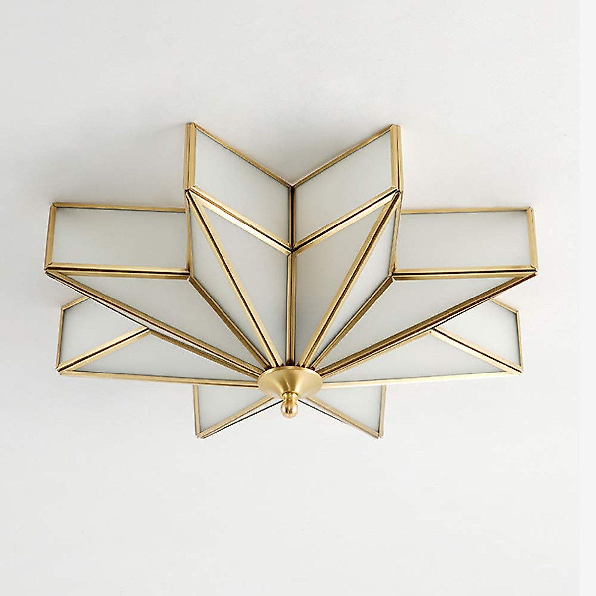 LITFAD Modern 4-Light LED Ceiling Lamp Beveled Frosted Glass Flush Mount Lighting Fixture Traditional Brass Star Close to Ceiling Light Decorative Pendant Light for Hotel Hall Bedroom Living Room