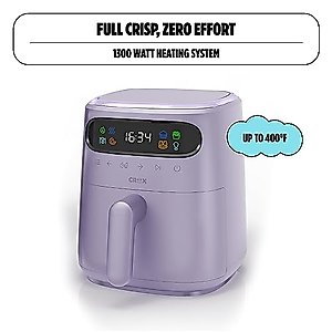 CRUX x Marshmello 3.0 QT Digital Air Fryer with TurboCrisp Technology, Touch Screen Temperature Control, Timer and Auto Shut-off, Fully Programmable, Silicone Cupcake Molds Included, Lavender