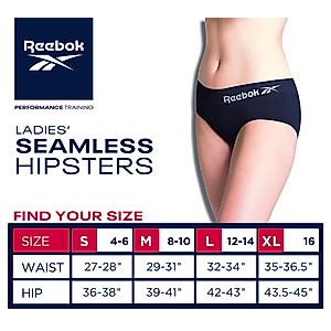 Reebok Women's Underwear - Seamless Hipster Briefs (5 Pack), Size Large, Black/Nude/Hot Pink/Pink Rose/Grey