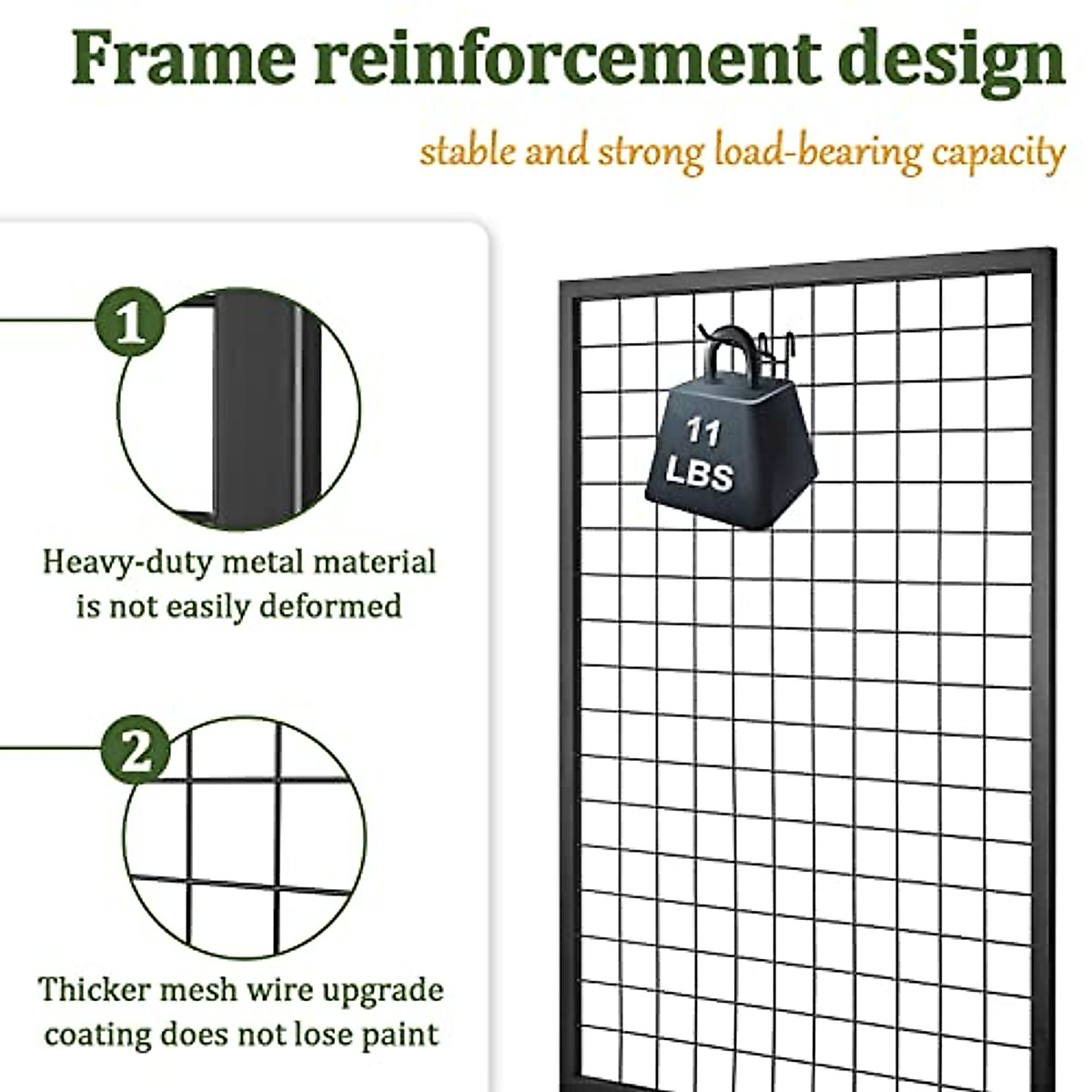 Cathyeen 6' x 2' Wire Grid Panel Wire Wall Grid Display Rack for Craft Shows with T-Base Floorstanding Sturdy Thickened Frame Art Show Display Panels Gridwall Panel Tower with 10 Pcs Hooks