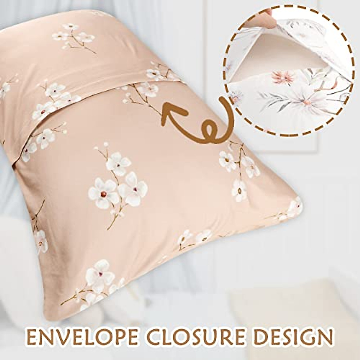 CARUILI Toddler Pillowcase 2 Pack, Fits 13"x 18" or 14"x19" Kids Pillow, Silky Soft & Breathable Envelope Closure Kids Pillowcases Cover Set for Sleeping, Travel, Wildflower