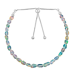 ZEMBIENCE Natural Ethiopian Opal Gemstones Bolo Bracelets, Plain Nuggets Beads, Silver Plated, Handmade, Libra Zodiac, Adjustable Slider. Statement, Gift for Women. Size 10"